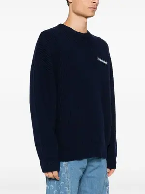 MARINE SERRE Navy Merino Wool Logo Patch Sweater - Blue