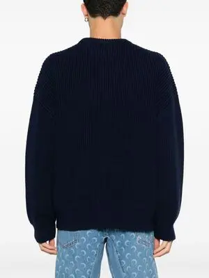 MARINE SERRE Navy Merino Wool Logo Patch Sweater - Blue