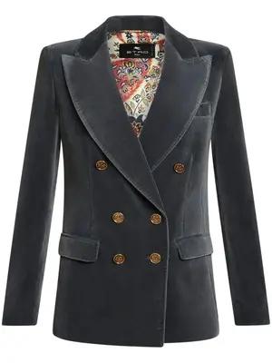Etro Logo-engraved Velvet Blazer - Grey