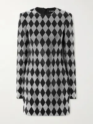 Balmain Crystal-embellished Argyle Mini Dress - Black