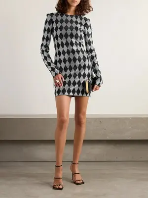 Balmain Crystal-embellished Argyle Mini Dress