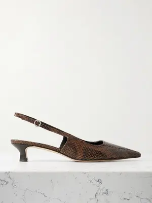 AeydĒ Catrina Snake-effect Slingback Pumps - Brown