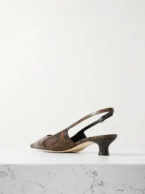 AeydĒ Catrina Snake-effect Slingback Pumps - Brown