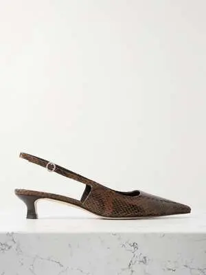 AeydĒ Catrina Snake-effect Slingback Pumps - Brown