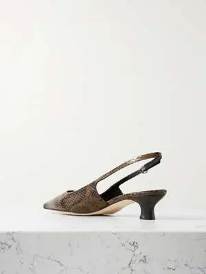 AeydĒ Catrina Snake-effect Slingback Pumps - Brown