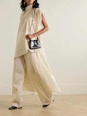 TALLER MARMO Seine Metallic Pinstriped Pants - Neutrals
