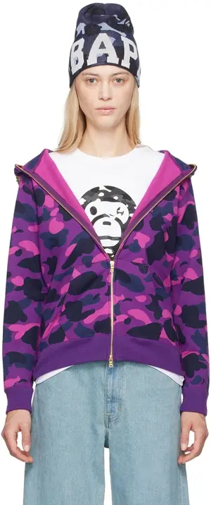 A BATHING APE BAPE Purple Color Camo Shark Hoodie - Purple