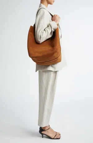 TOTEME Belt Strap Suede Tote - Tan