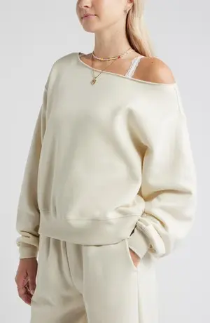 Bp. Fleece Off-the-shoulder Sweatshirt - Ivory Dove