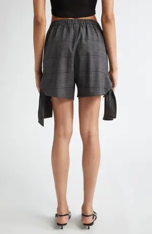 Coperni Plaid Knot Detail Stretch Wool Pull-on Shorts