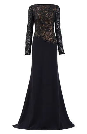 Tadashi Shoji Embroidered Lace Long Sleeve Gown