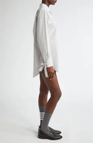 Thom Browne Stripe Bow Cuff Silk Blend Shirt