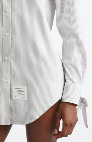 Thom Browne Stripe Bow Cuff Silk Blend Shirt