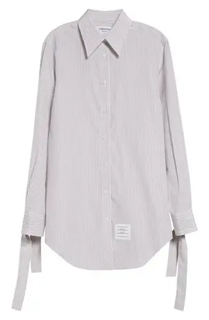 Thom Browne Stripe Bow Cuff Silk Blend Shirt