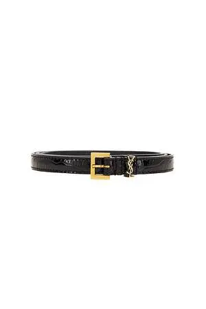 Saint Laurent Cassandre Thin Leather Belt - Nero