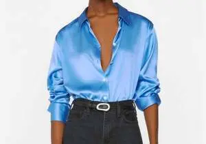 FRAME The Standard Silk Shirt In Cornflower - Blue