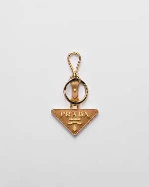 Prada Saffiano Leather And Metal Keychain - Natural