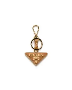 Prada Saffiano Leather And Metal Keychain - Neutral