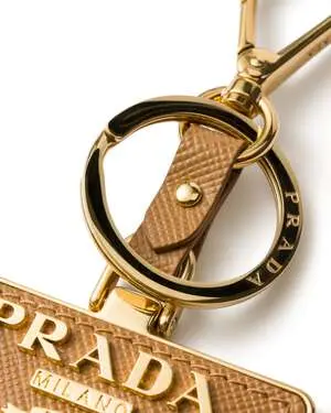 Prada Saffiano Leather And Metal Keychain - Neutral