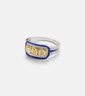 KAMYEN Trio Cushion 18kt White Gold Pinky Ring With Diamonds - Silver