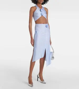 Coperni Floral-appliqué Crop Top - Blue