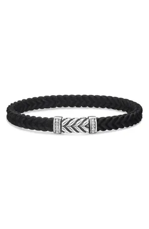 David Yurman Chevron Station Rubber Bracelet - Black/diamond