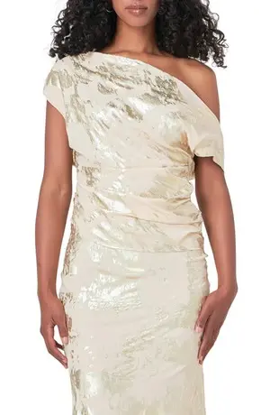 Endless Rose Foil Print One-shoulder Top - Ivory