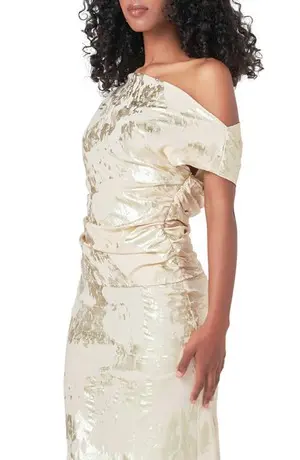 Endless Rose Foil Print One-shoulder Top - Ivory