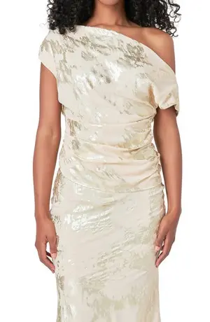Endless Rose Foil Print One-shoulder Top - Ivory