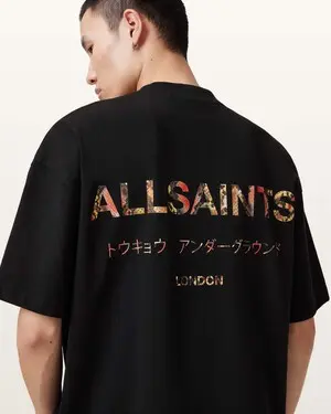 ALLSAINTS Underground Oversized Crew Neck T-shirt Jet Black/snake