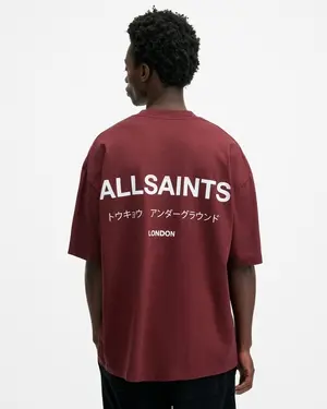 ALLSAINTS Underground Oversized Crew Neck T-shirt Winehouse Red