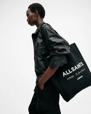 ALLSAINTS Izzy Logo Print Knitted Tote Bag