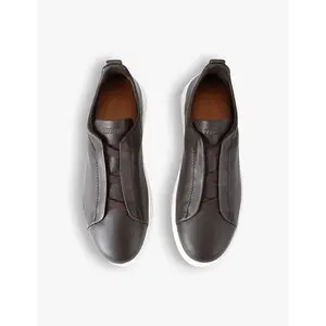 Zegna Triple Stitch Secondskin Panelled Leather Low-top Trainers - Brown