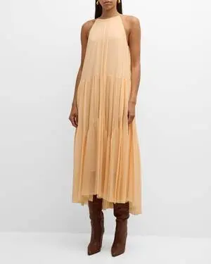 Chloé Chloe Silk Georgette Tiered Midi Dress - Clay Pink