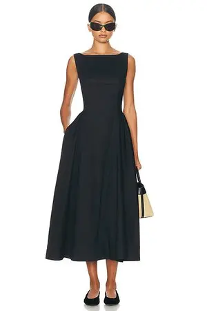 HELSA Stretch Cotton Sateen Midi Dress