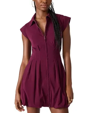 Steve Madden STEVE MADDEN Dyanne Poplin Pleated Mini Dress Deep Fig