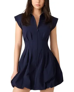 Steve Madden Steve Madden Dyanne Poplin Pleated Mini Dress Midnight