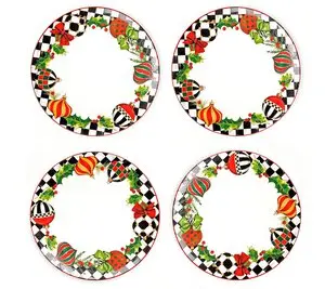 MACKENZIE-CHILDS Set Of 4 Deck The Halls Dinner Plates - One-color