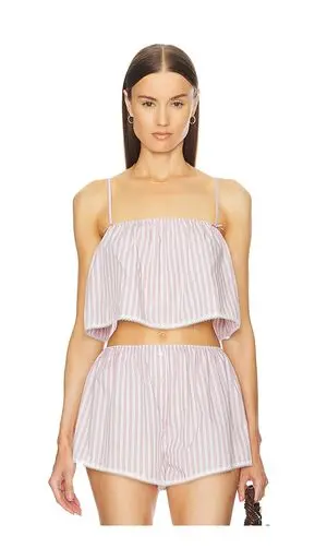 HELSA Wide Stripe Poplin Camisole - Mauve Stripe