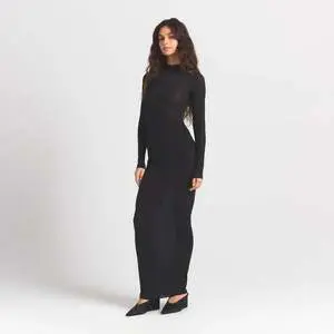 Skims Long Sleeve Sheer Maxi Dress - Obsidian | Editorialist