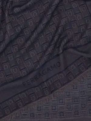 FERRAGAMO Gancini-monogram Jacquard Stole - Blue