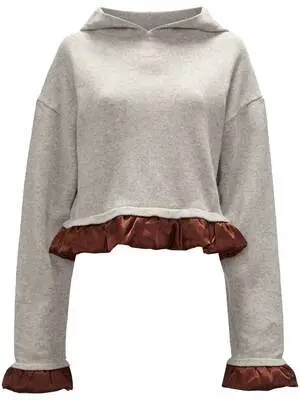 JW Anderson Satin-trimmed Cropped Hoodie - Grey