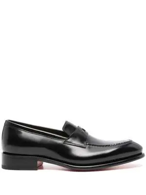 Santoni Leather Penny Loafers - Black