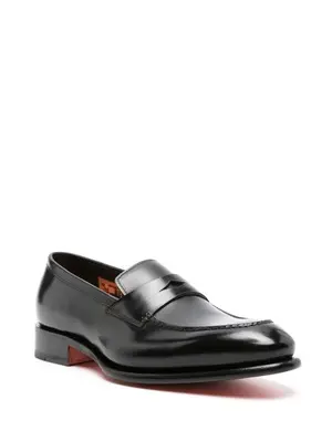 Santoni Leather Penny Loafers - Black