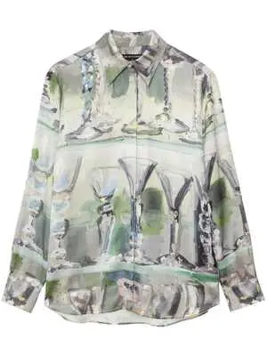 MSGM Painterly-print Long-sleeve Shirt