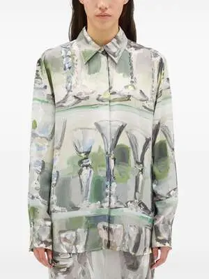 MSGM Painterly-print Long-sleeve Shirt