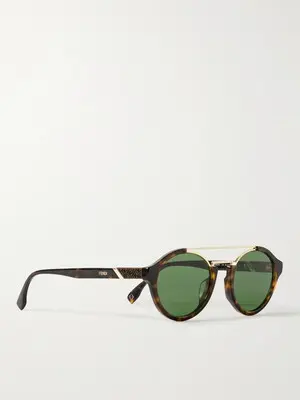 Fendi Round-frame Gold-tone And Acetate Sunglasses