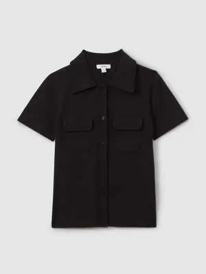 REISS Mimo Knitted Polo Shirt - Black