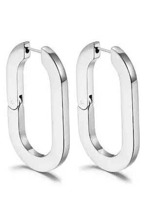 JANE BASCH DESIGNS Flat Oval Hoop Earrings - Silver