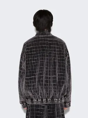 Alexander Wang Crocodile Jacquard Velour Track Jacket In Black